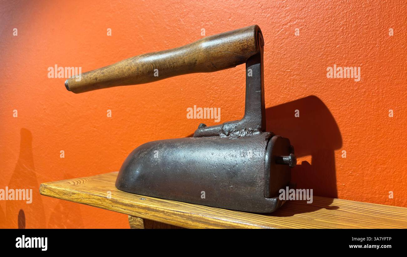 Vintage old wooden handle iron. Kitchen utility Soviet era retro ...