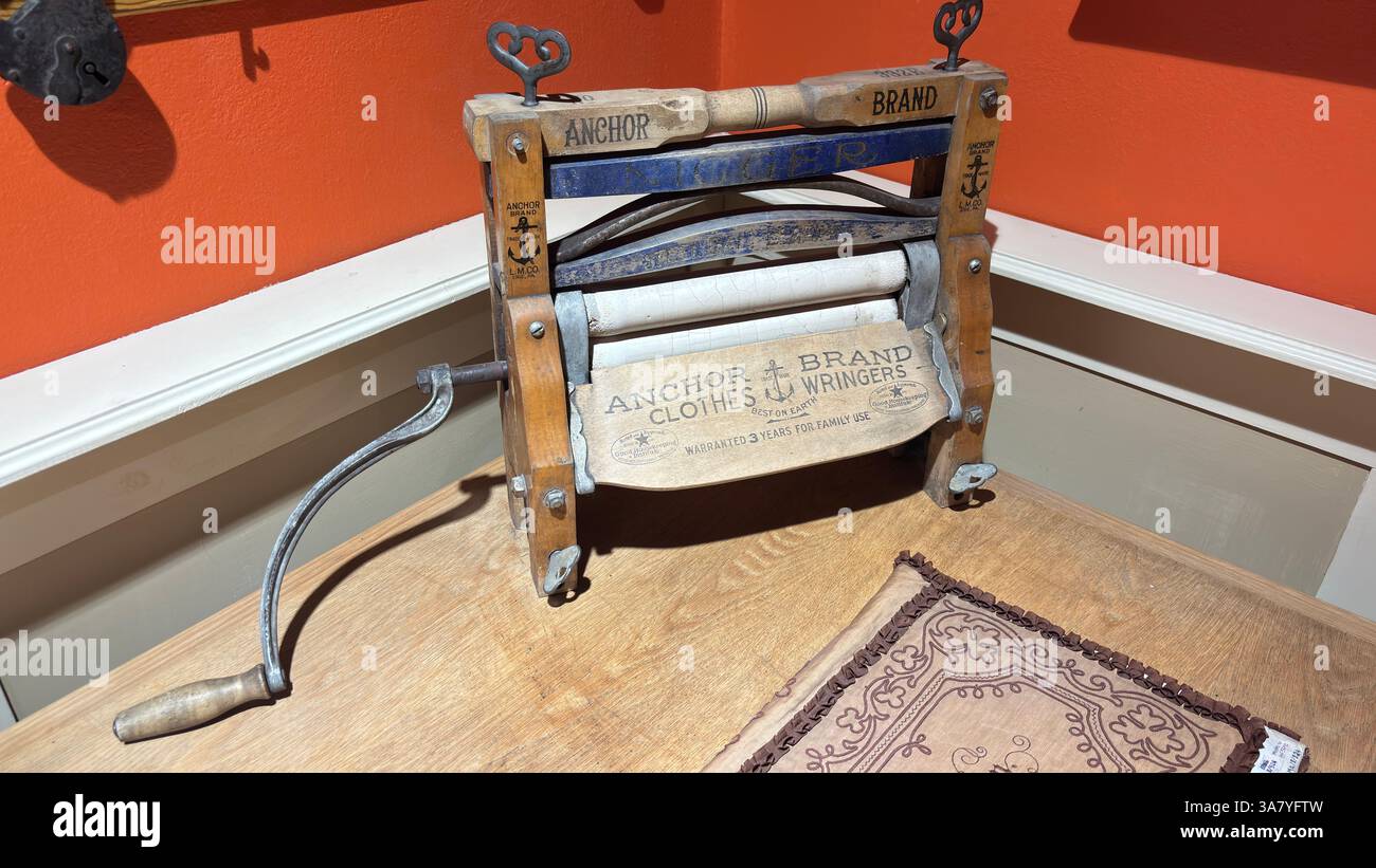 Vintage wooden and metal clothes mangle press rollers retro design from ...