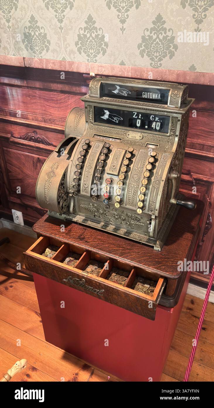 Vintage old retro metal cash register coin machine with buttons and ...