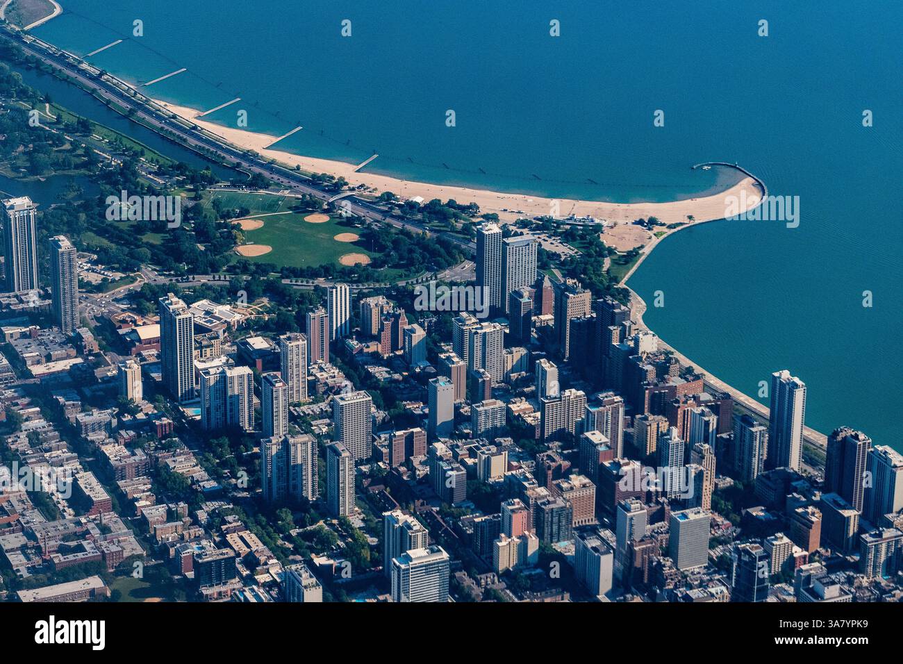 Chicago, Illinois - Aerial view of the Gold Coast neighborhood of ...