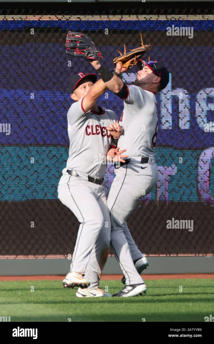 KANSAS CITY, MO - MARCH 27: Cleveland Guardians outfielder Steven Kwan ...