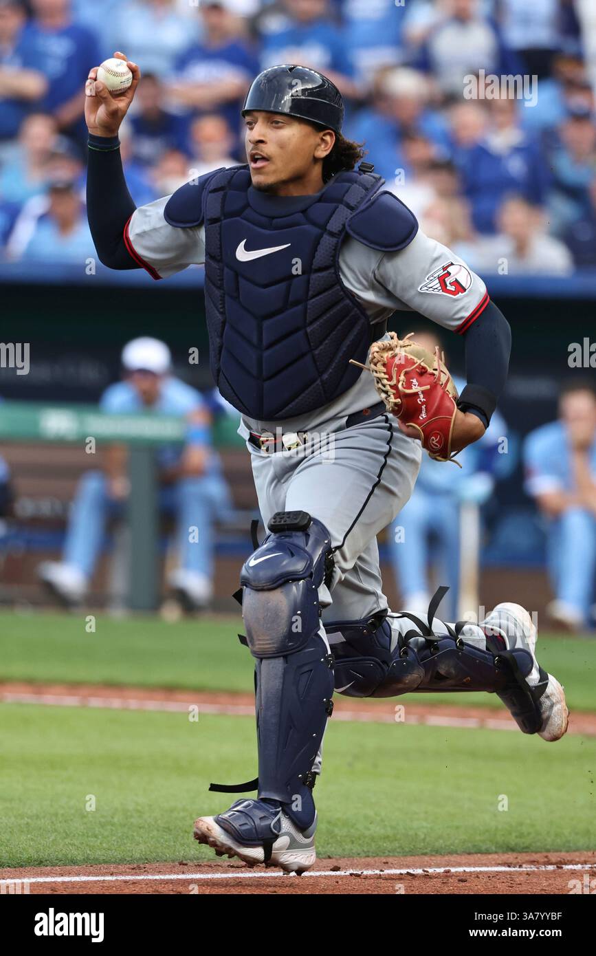 KANSAS CITY, MO - MARCH 27: Cleveland Guardians catcher Bo Naylor (23 ...