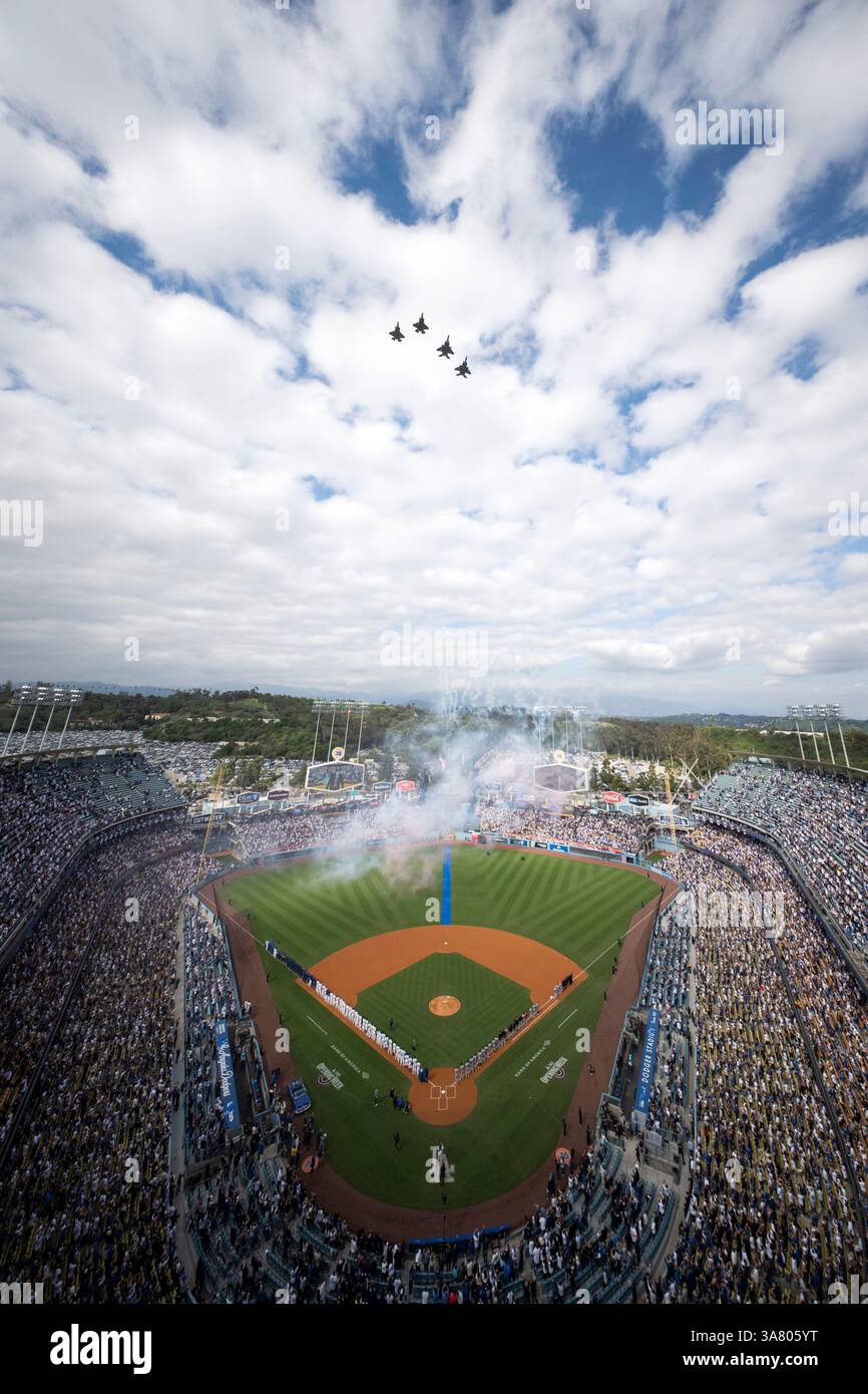 Planes fly over before the home-opening baseball game between the Los ...