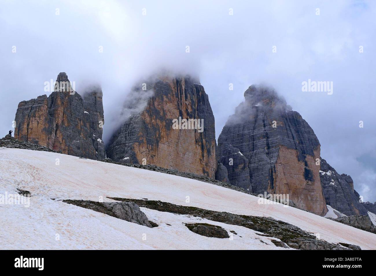 View of the northern walls of the famous mountain group Tre Cime di ...