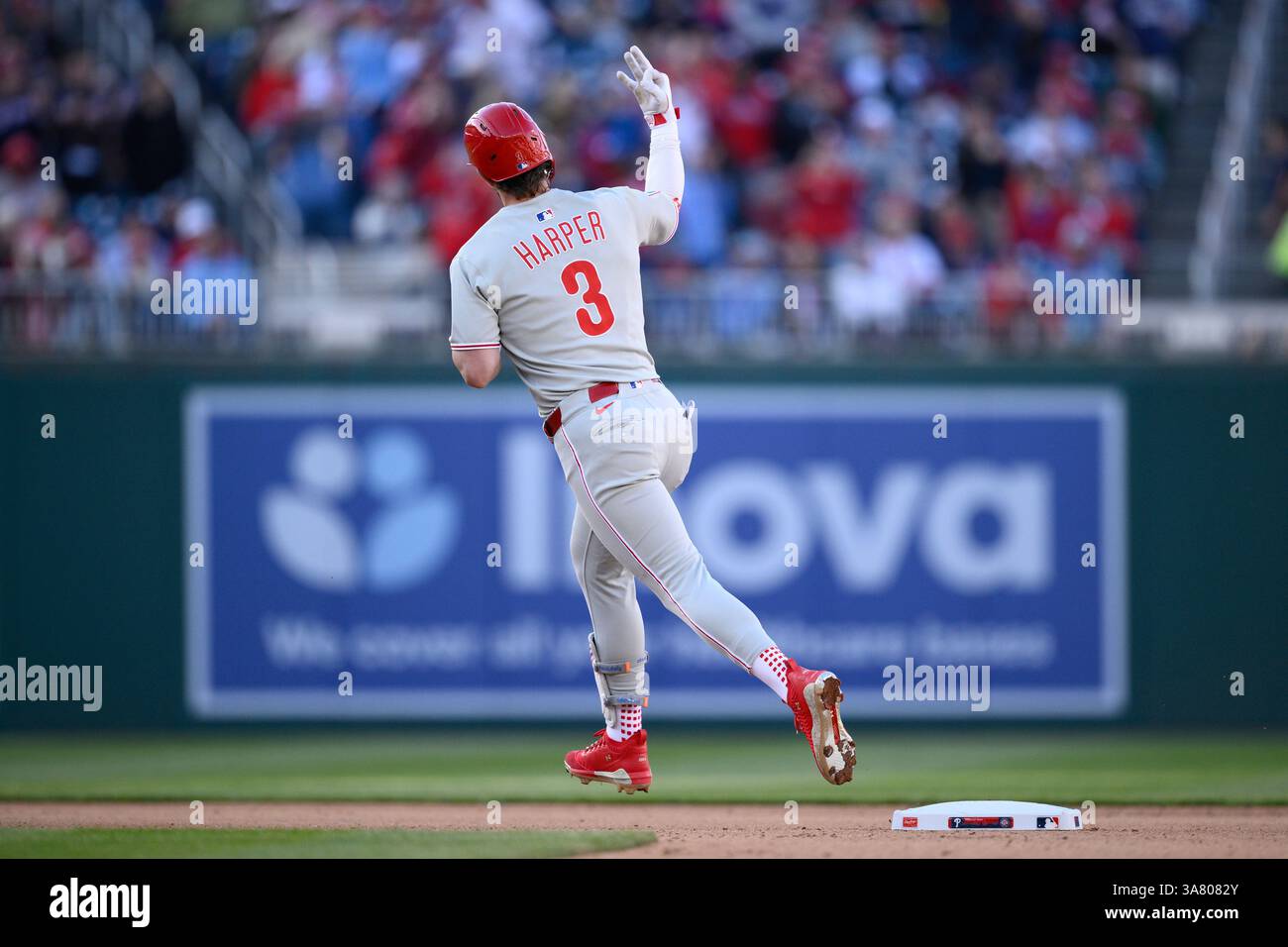 Philadelphia Phillies' Bryce Harper celebrates as he rounds the bases ...