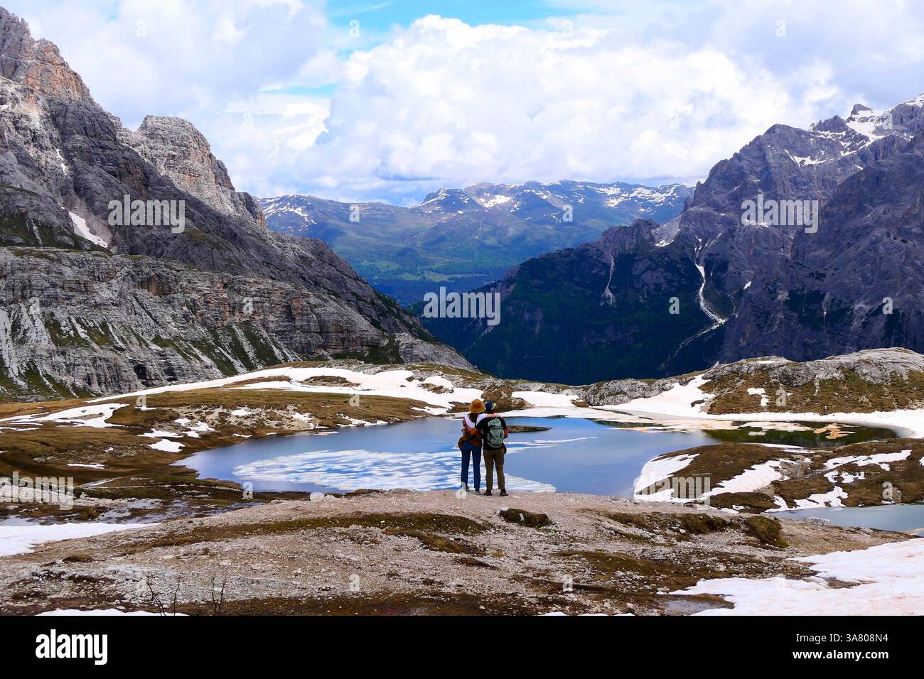 A picturesque landscape with the Alpine lakes of Laghi dei Piani and ...