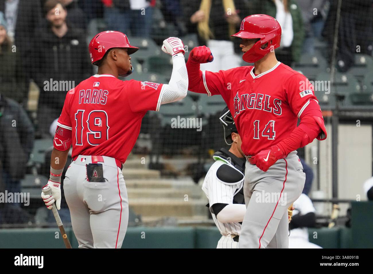 Los Angeles Angels' Logan O'Hoppe, right, celebrates with Kyren Paris ...