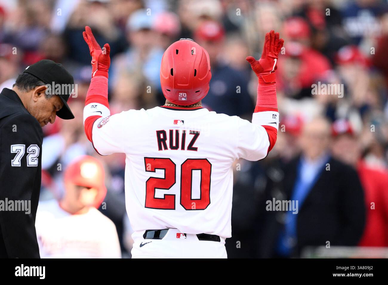 Washington Nationals' Keibert Ruiz celebrates his home run in the fifth ...