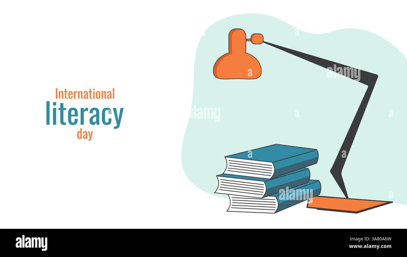 International Book Day literacy day Read education. Desk lamp with ...