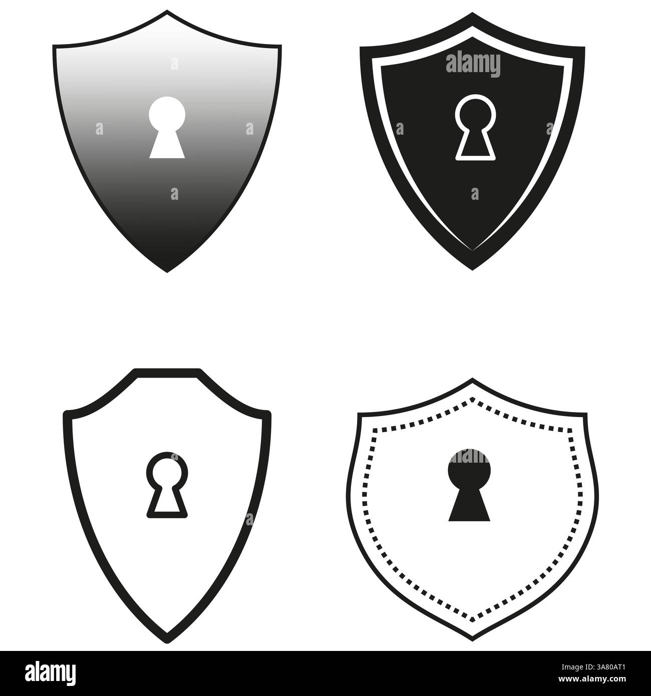 Shield key icons. Black and white emblems. Vector security shapes ...