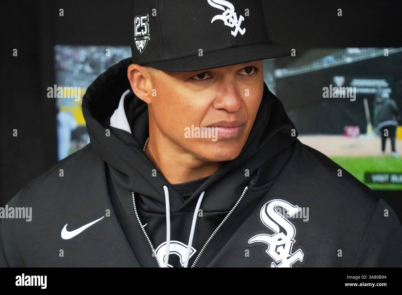 Chicago White Sox manager Will Venable looks to the field during an ...