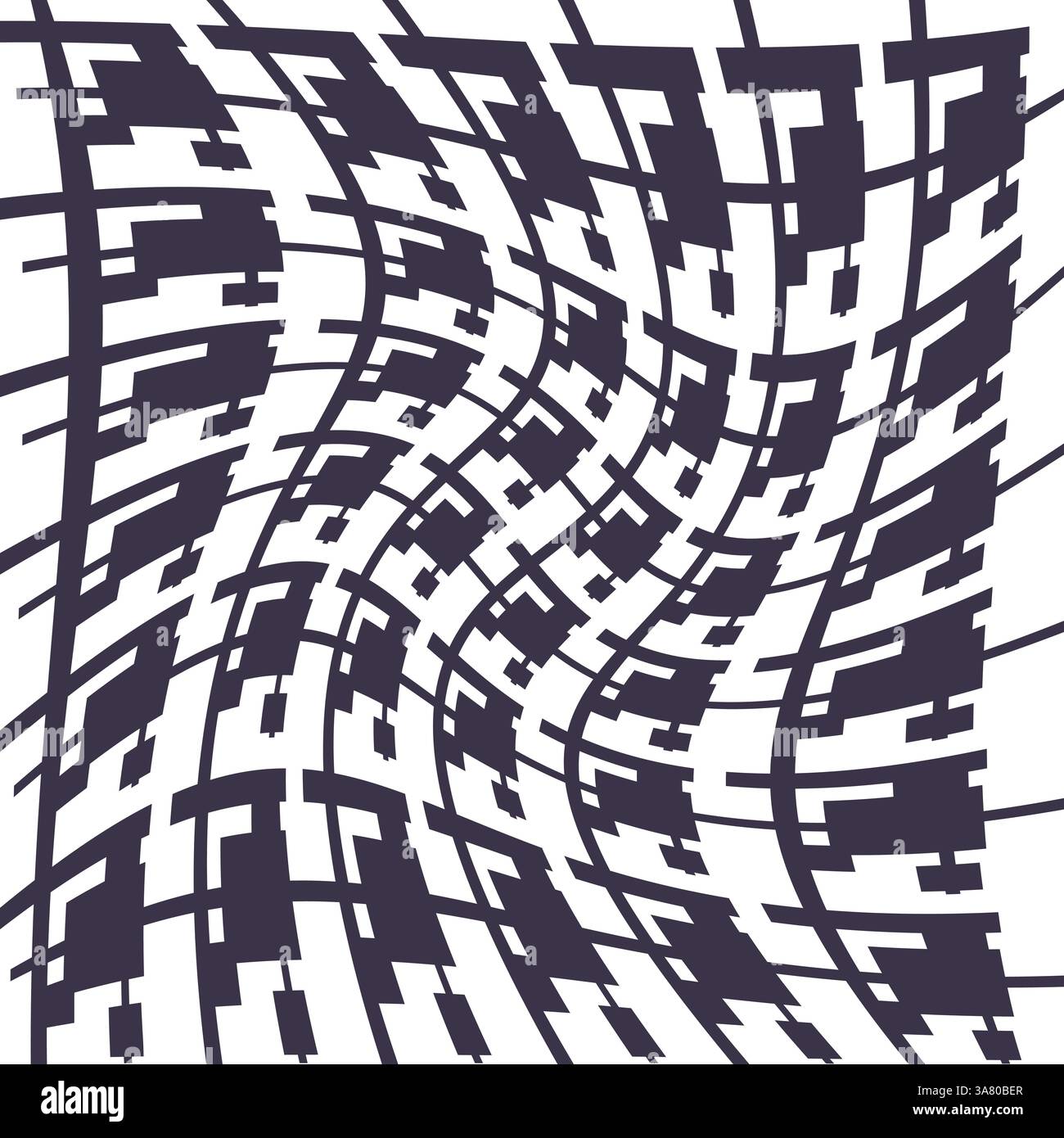 Abstract pixel distortion. Digital geometric warp. Black white visual ...