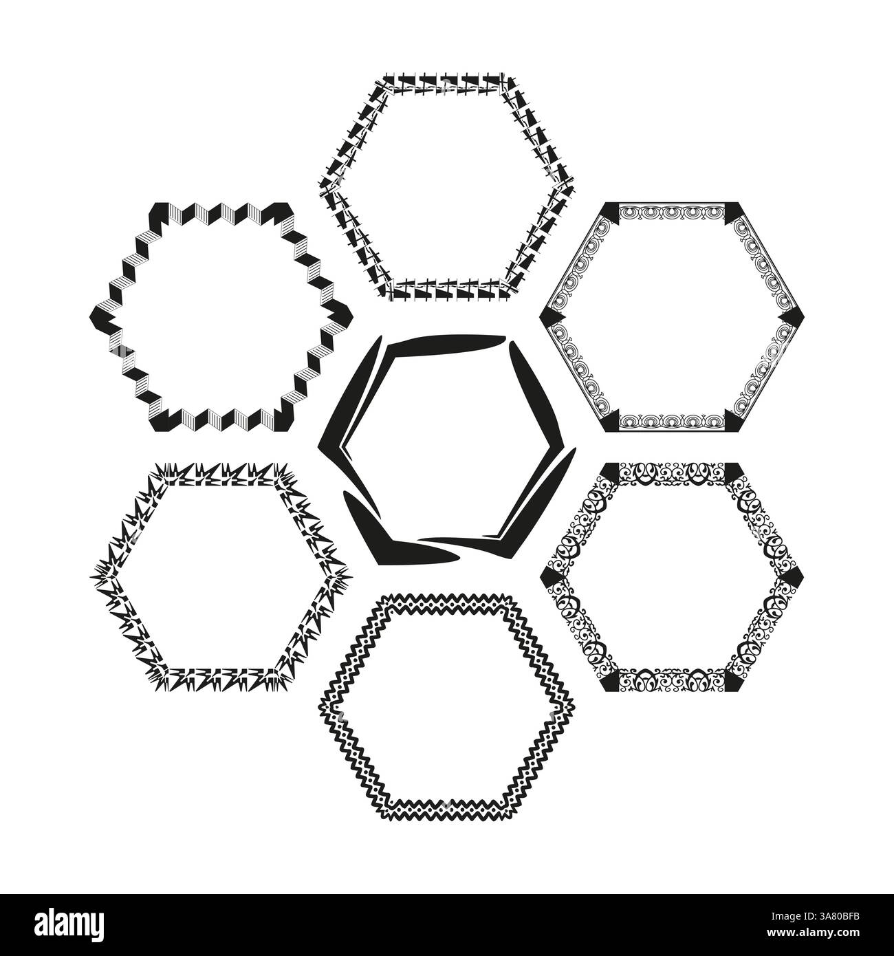 Hexagon borders set. Decorative geometric shapes. Stylish black ...