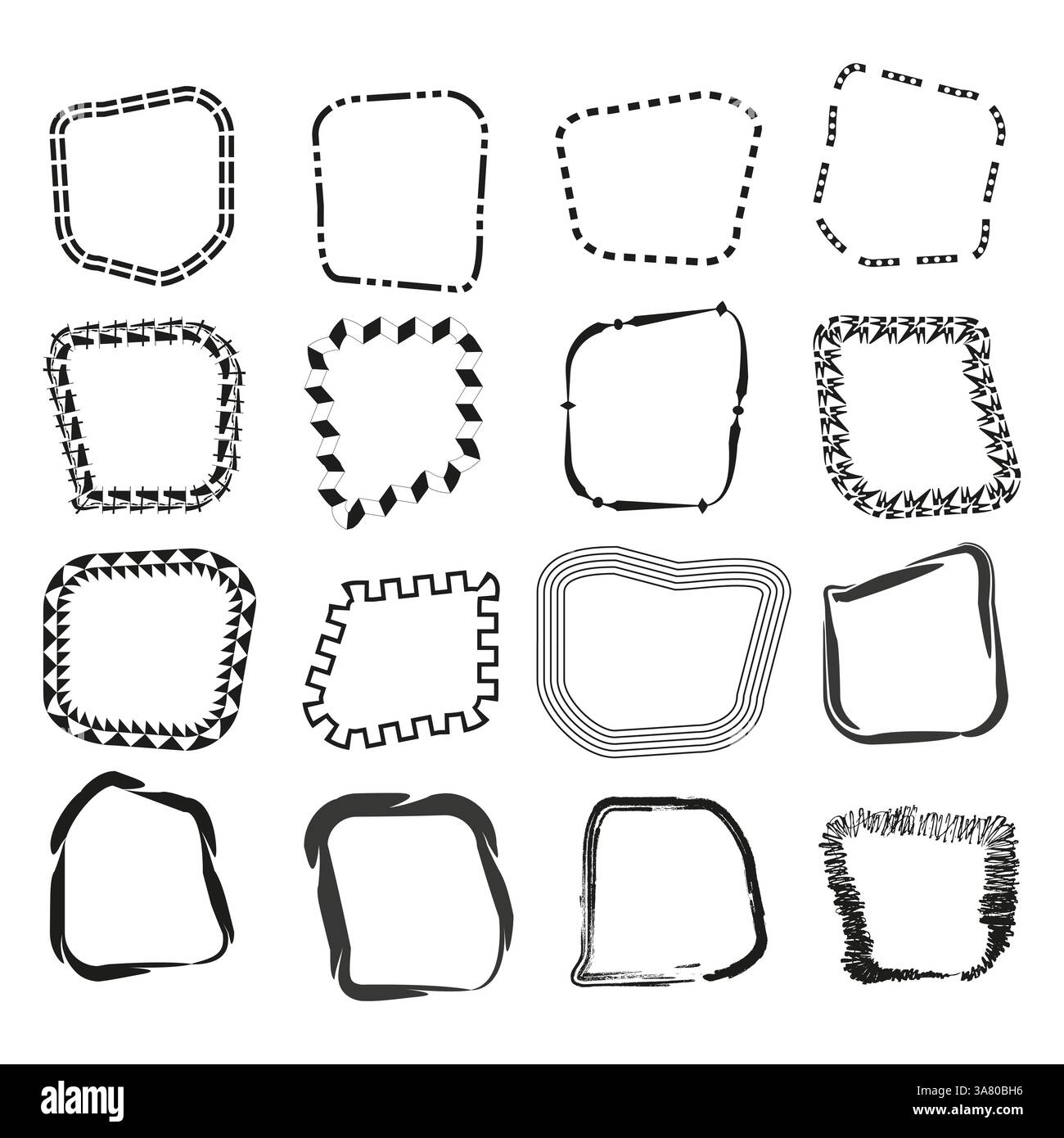 Decorative frame set. Abstract black outlines. Hand drawn borders ...