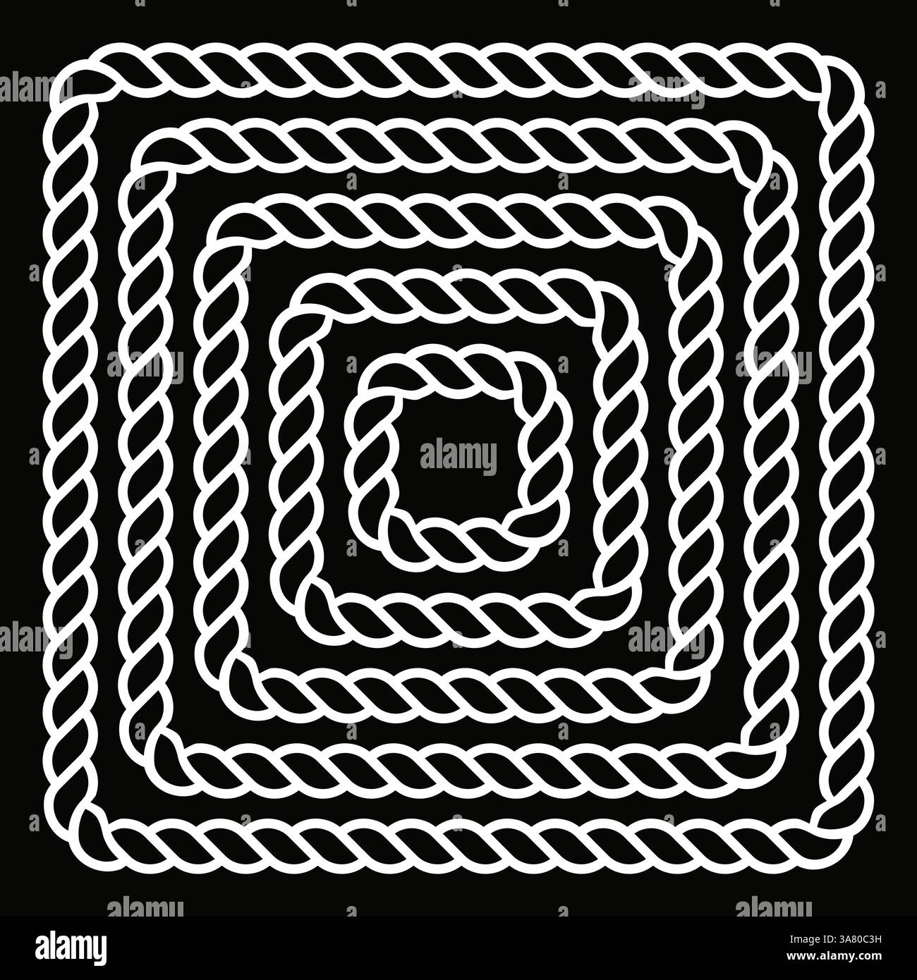 Square rope frame. Nautical twisted border. White rope pattern. Black ...