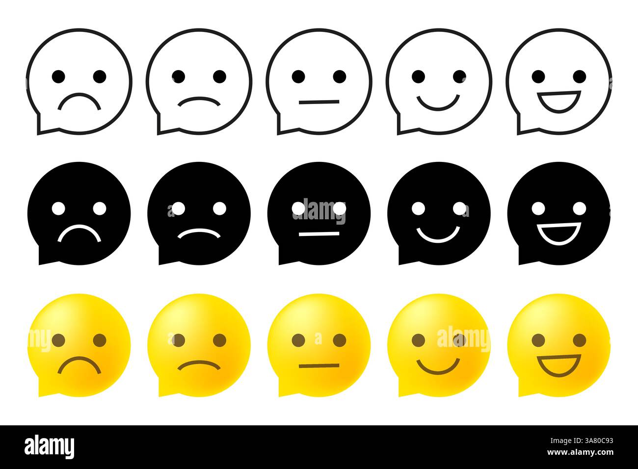 Speech bubble emoticons. Different emotional expressions. Multiple ...
