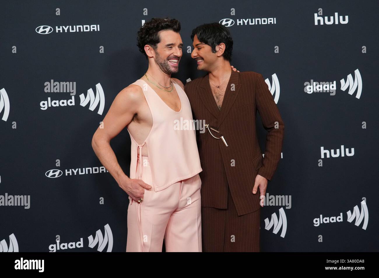 Michael Urie, left, and Mark Indelicato arrive at the 36th annual GLAAD ...