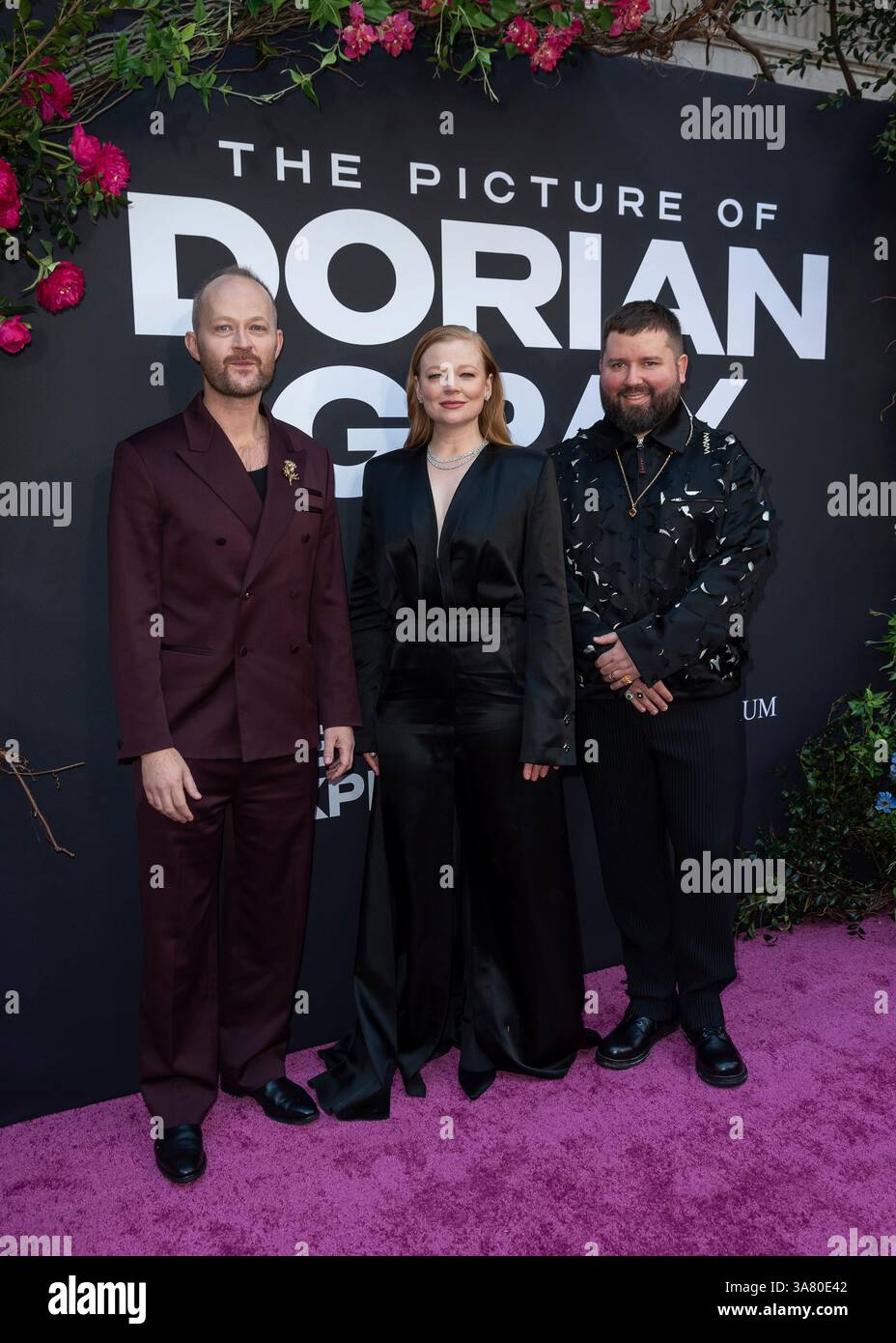 Michael Cassel, from left, Sarah Snook, and Kip Williams attend "The ...