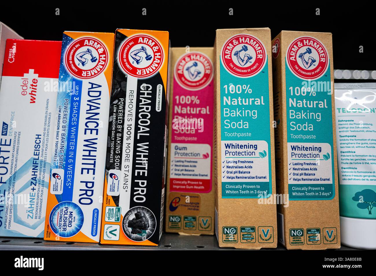 Lviv, Ukraine - March 25, 2025: Variety of Arm and Hammer toothpaste ...