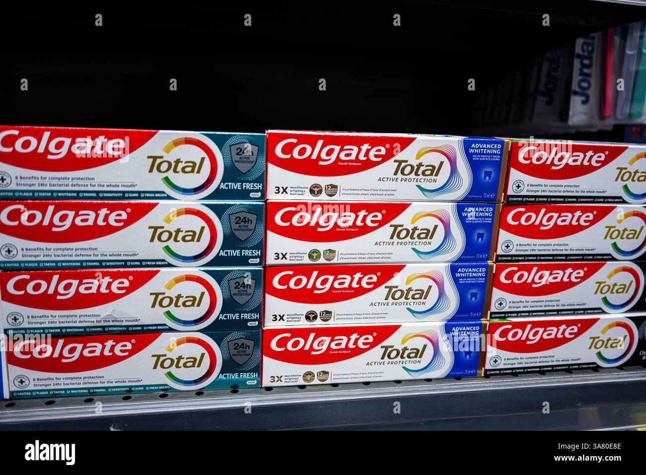 Lviv, Ukraine - March 25, 2025: A variety of Colgate Total toothpaste ...