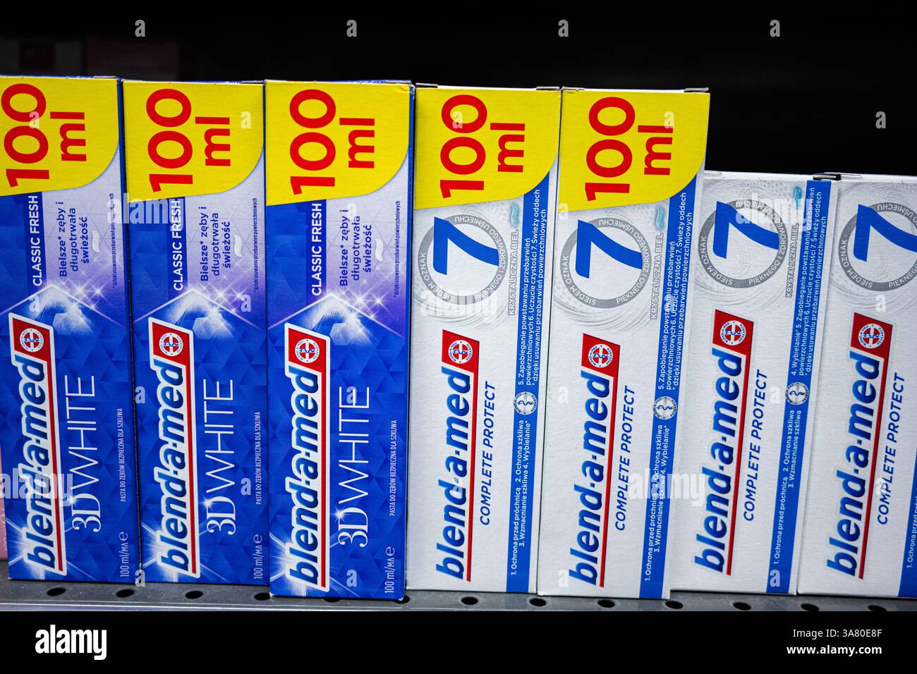 Lviv, Ukraine - March 25, 2025: Boxes of Blend-a-med toothpaste in ...