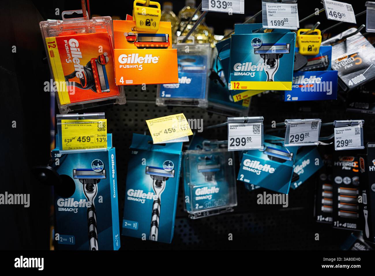 Lviv, Ukraine - March 25, 2025: Selection of Gillette razors and blades ...