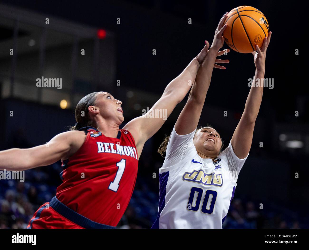 James Madison guard Peyton McDaniel (00) grabs a rebound against ...