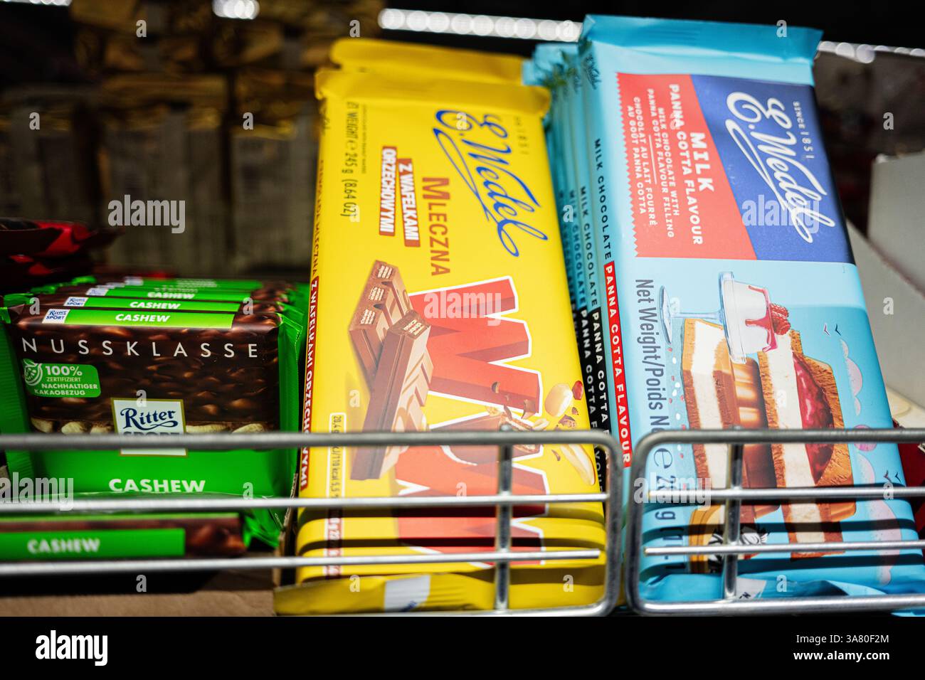 Lviv, Ukraine - March 25, 2025: Various chocolate bars featuring Ritter ...