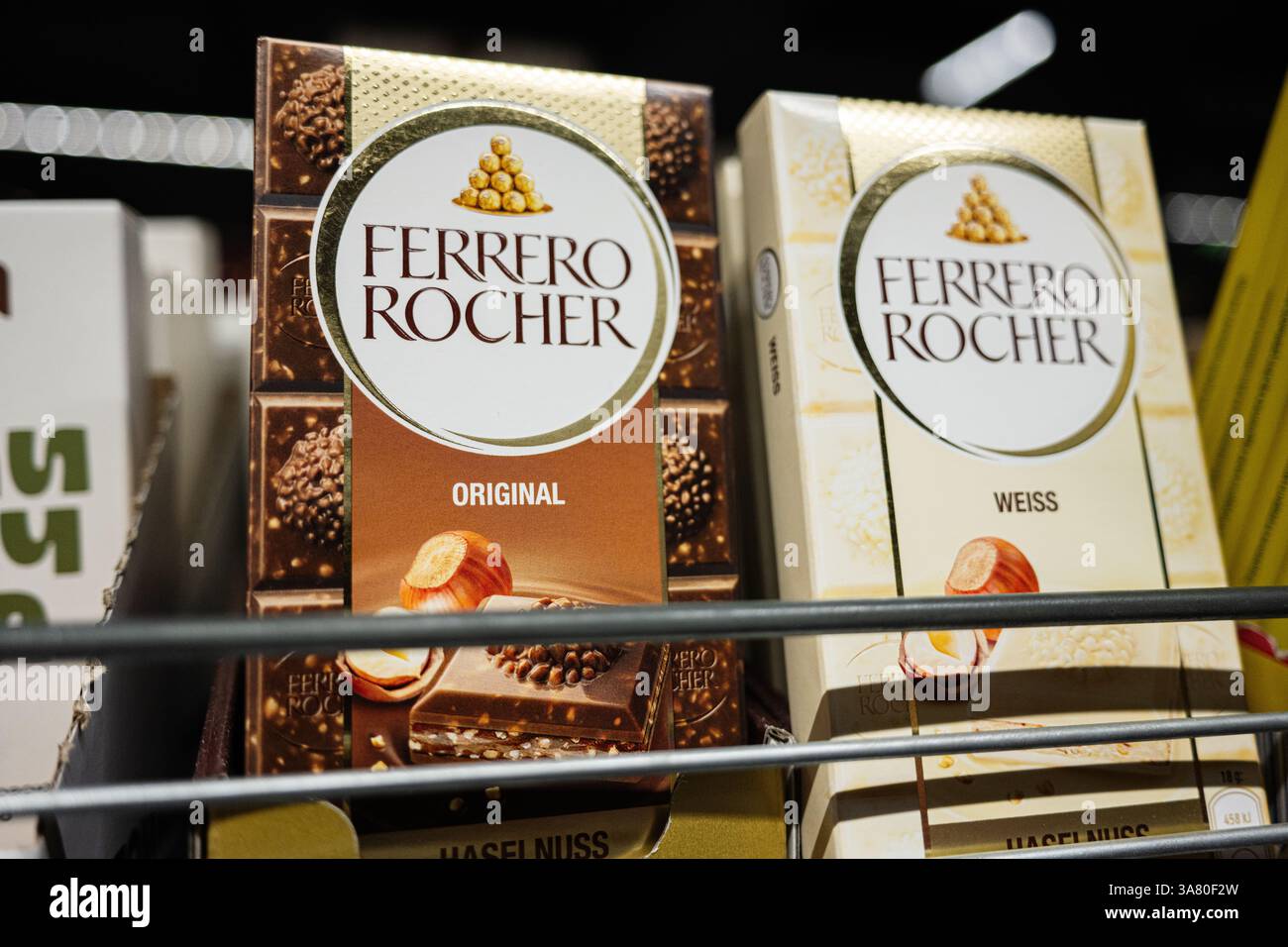 Lviv, Ukraine - March 25, 2025: Close-up of Ferrero Rocher chocolates ...