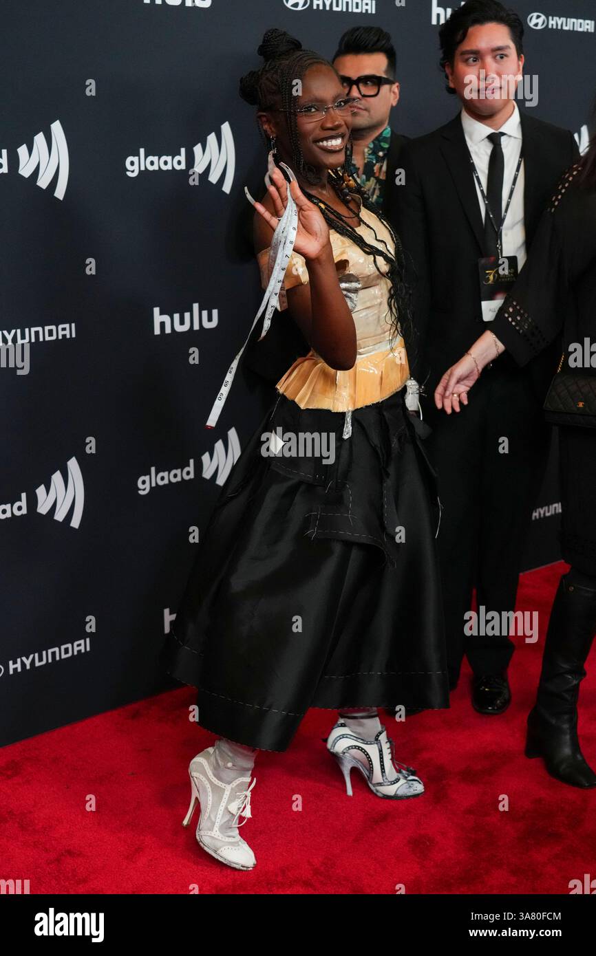 Doechii arrives at the 36th annual GLAAD Media Awards on Thursday March ...