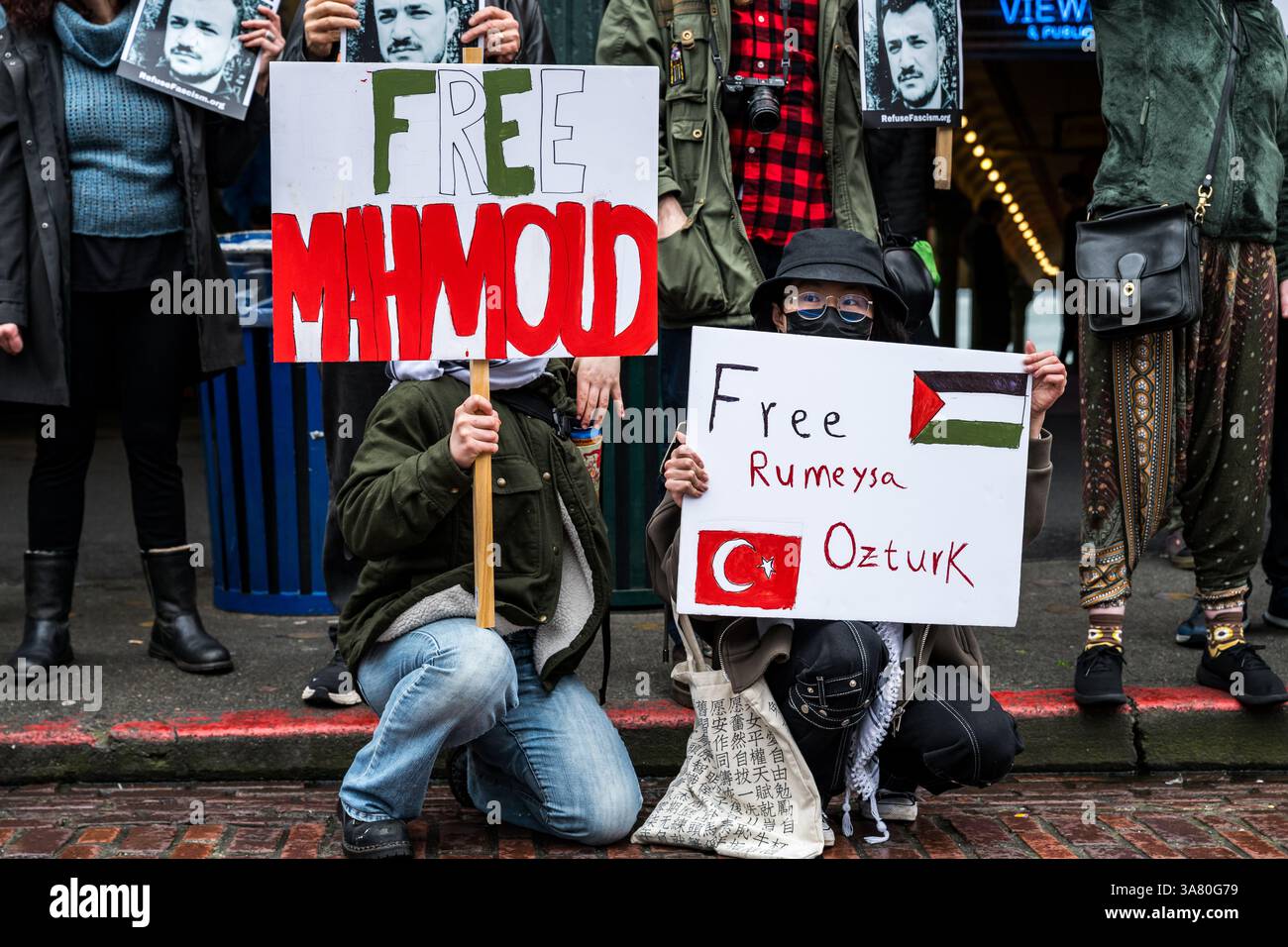 Seattle, USA. 27th Mar 2025. Just after 4:30pm Protestors gather at ...