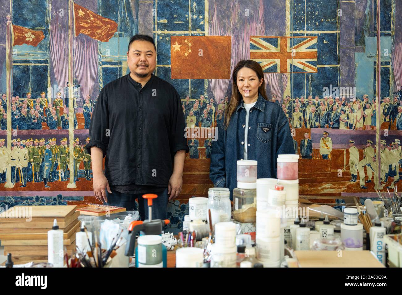 Artist Chow Chun-fai, left, and Sharon Cheung, former reporter and ...