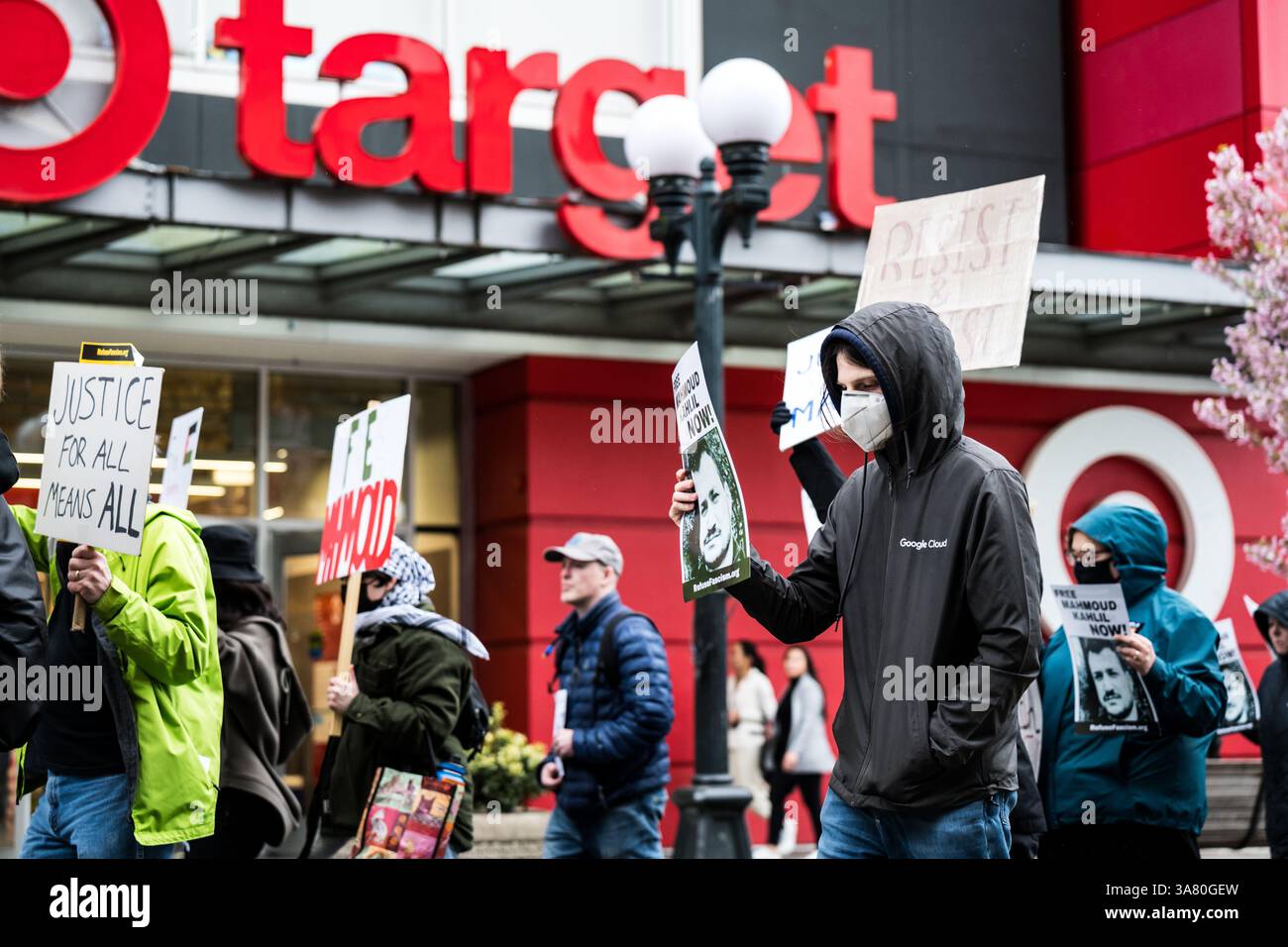 Seattle, USA. 27th Mar 2025. Just after 4:30pm Protestors gather at ...
