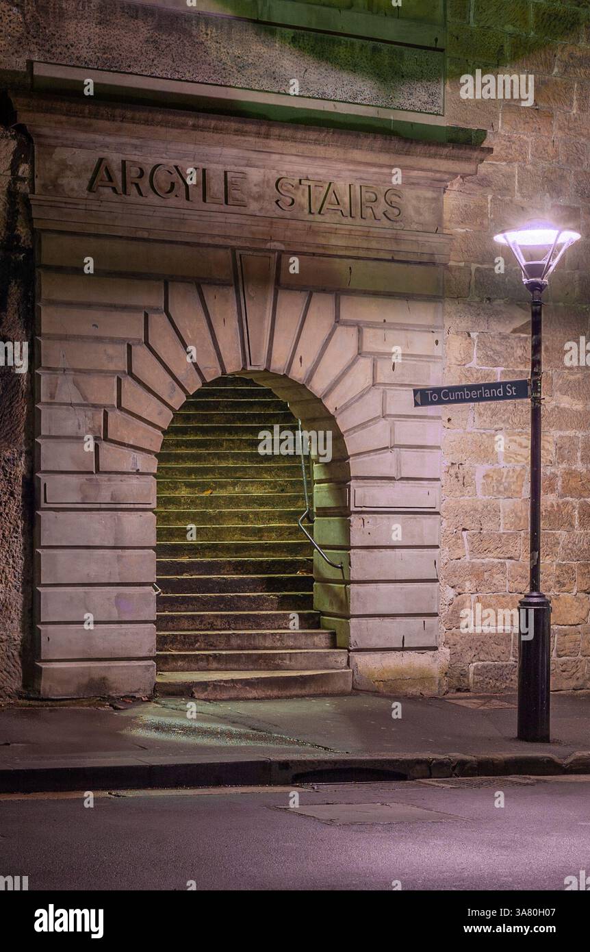 A night view of the Argyle Stairs at the Argyle Cut on Argyle Street ...