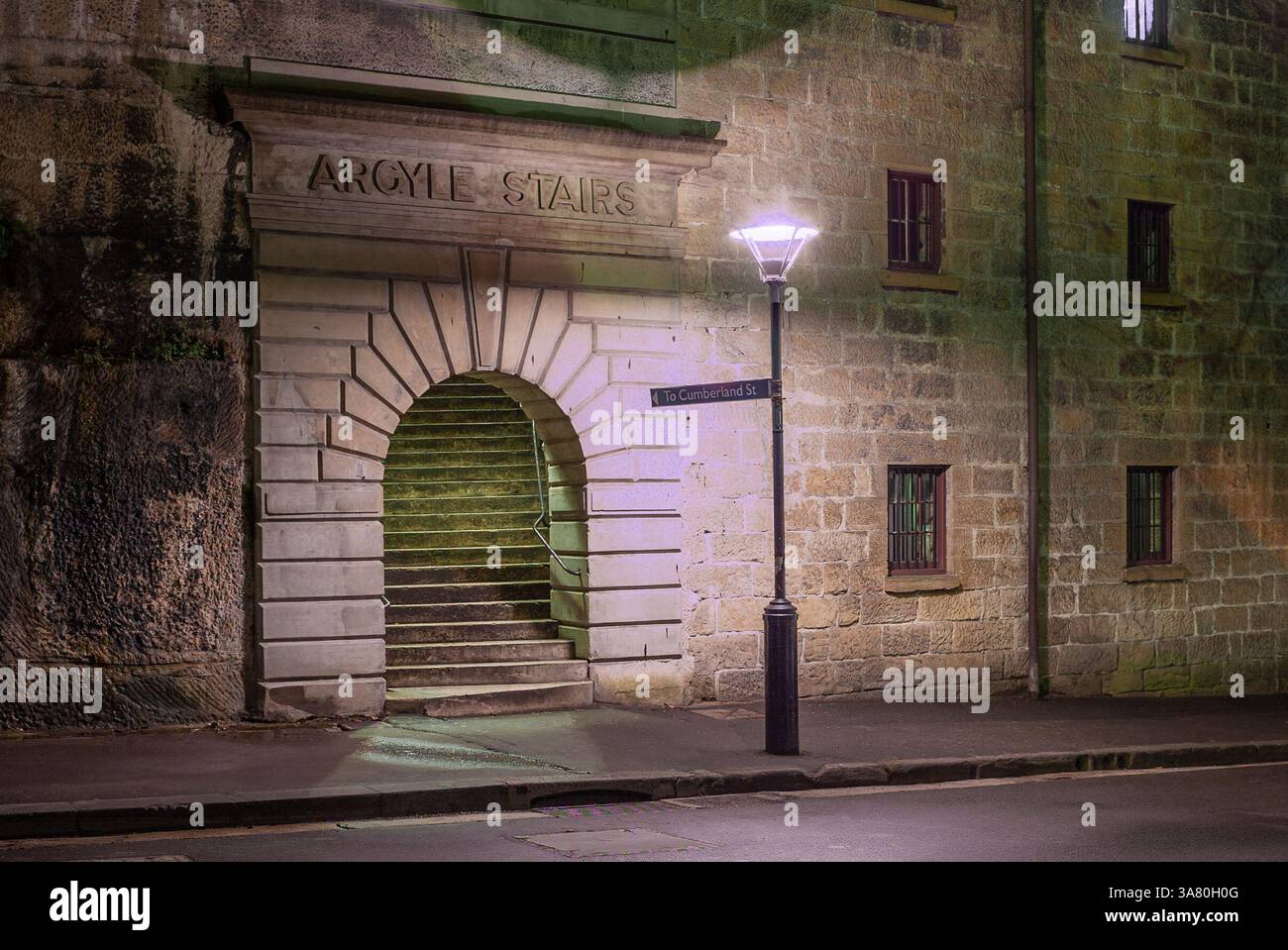 A night view of the Argyle Stairs at the Argyle Cut on Argyle Street ...