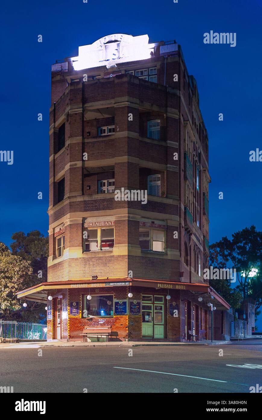 A night view of the Palisade Hotel on Dalgety Road at Bettington Street ...