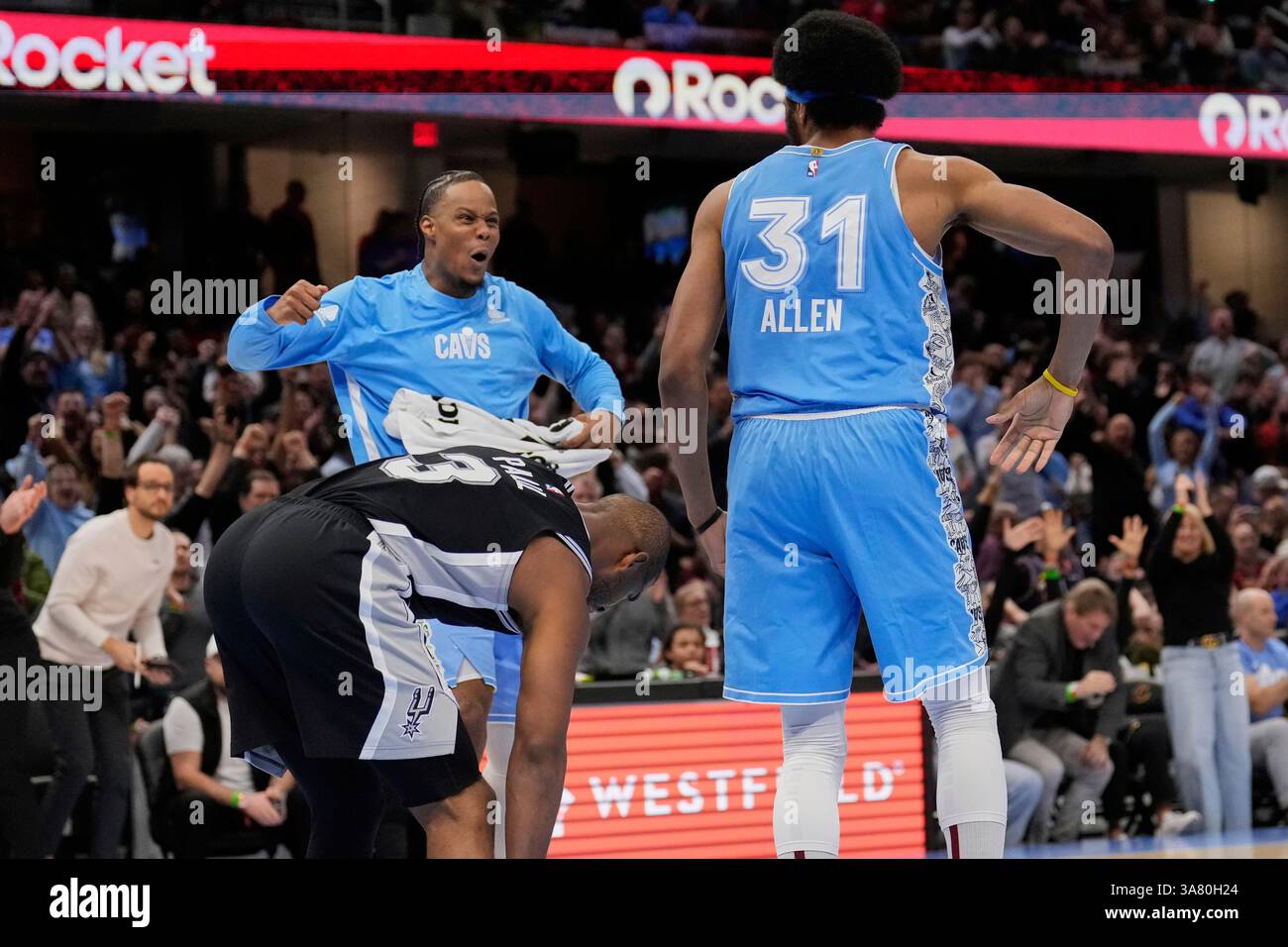Cleveland Cavaliers forward Isaac Okoro, left, and center Jarrett Allen ...