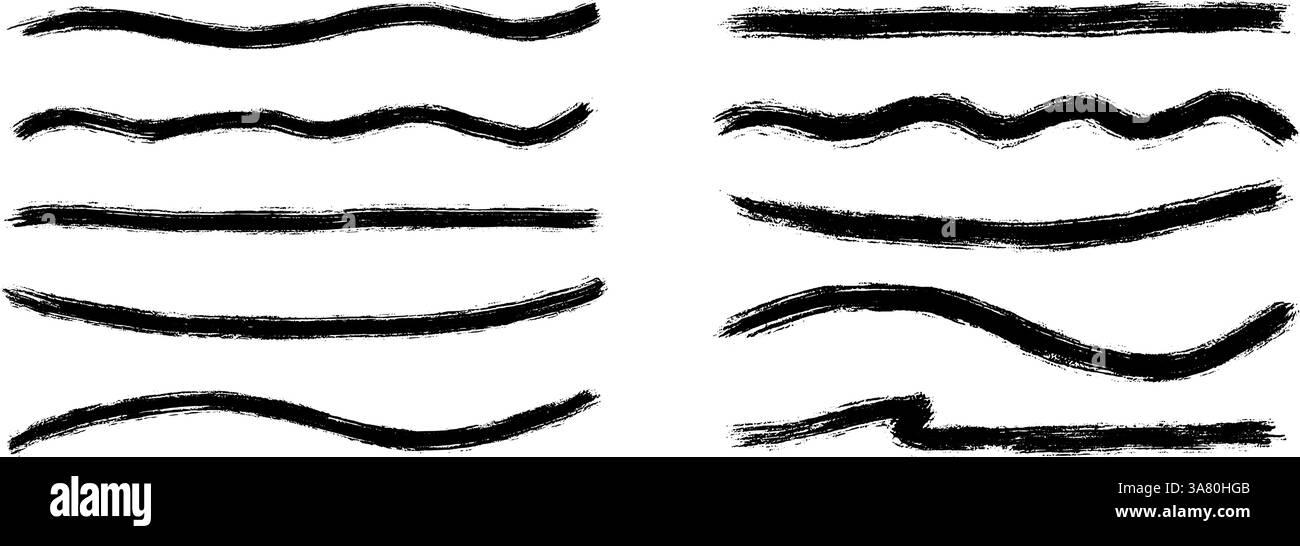 Straight and wavy paint line set. Thin and thick sketch brush stroke ...