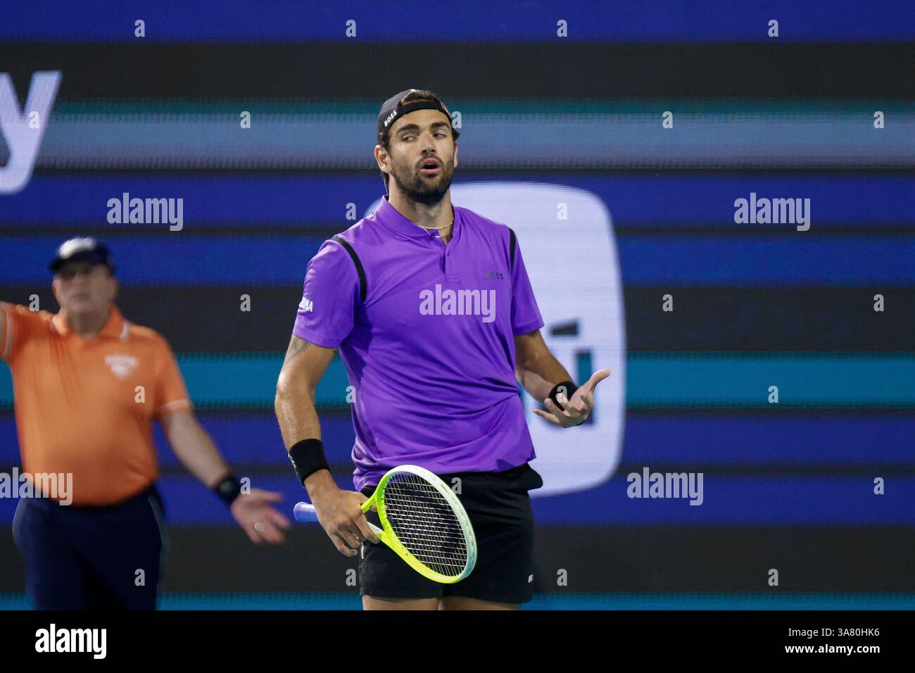 MIAMI GARDENS, FL - MARCH 27: Matteo Berrettini (ITA) reacts during his match against Taylor ...