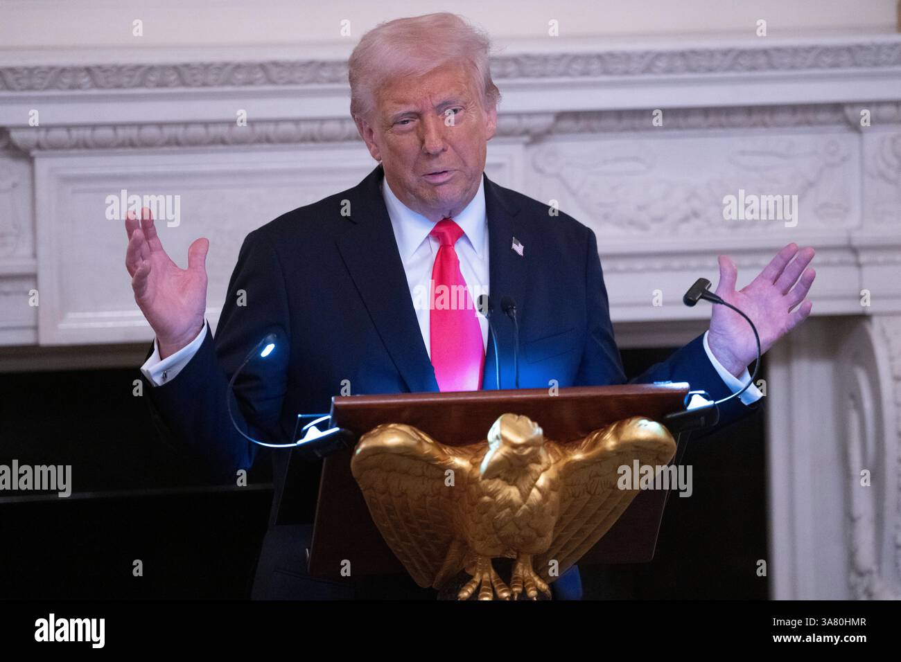 United States President Donald J Trump makes remarks as he participates ...