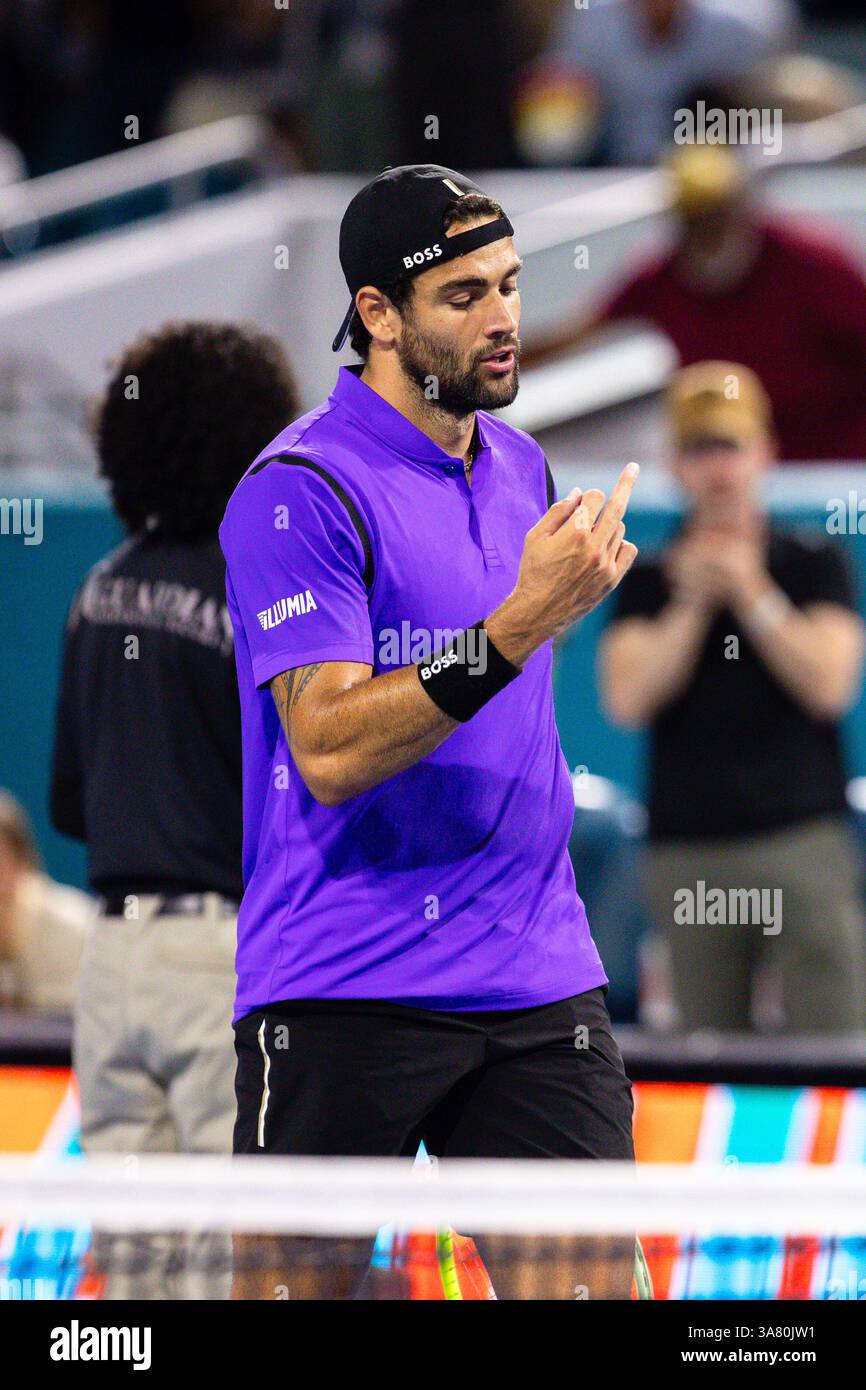 MIAMI GARDENS, FLORIDA - MARCH 27: Matteo Berretini of Italy shows his ...