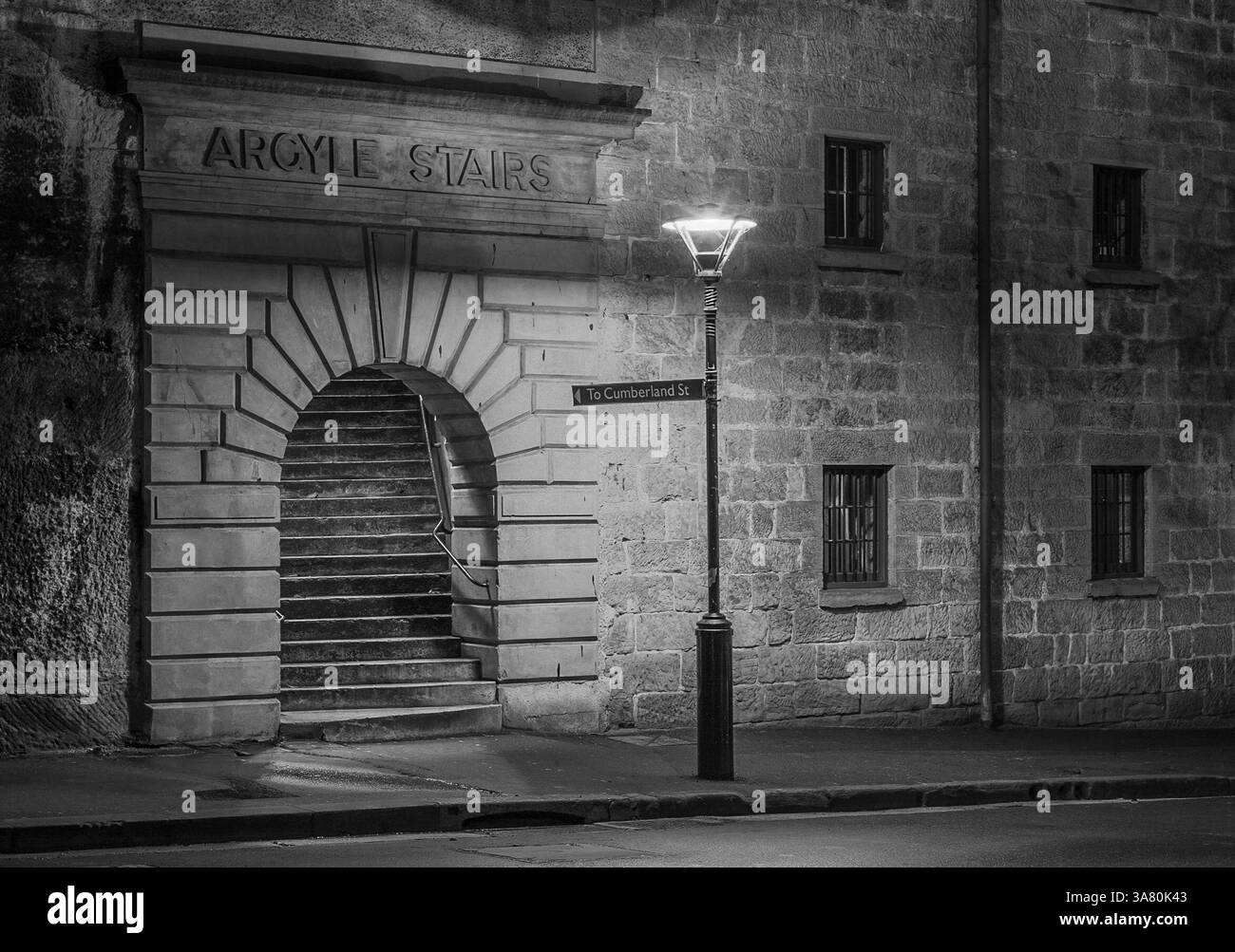 A night view of the Argyle Stairs at the Argyle Cut on Argyle Street ...