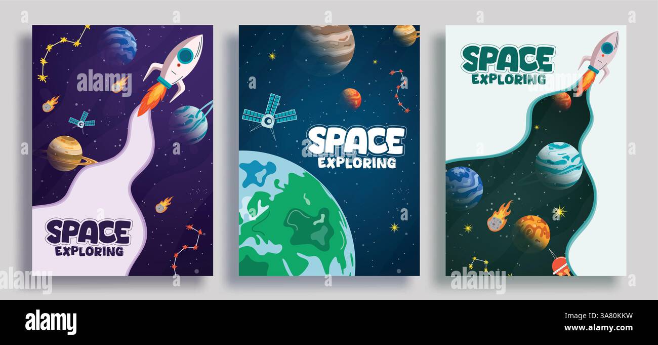 Outer space exploration clipart set. Solar system exploring science ...