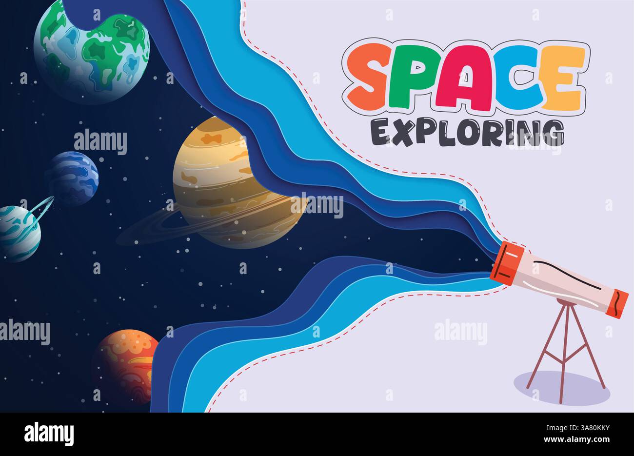 Outer space exploration clipart design. Astronomy science solar system exploration in paper cut ...
