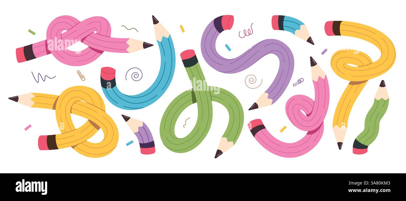 Pencil colorful writing clipart set. School drawing pen elements clip ...