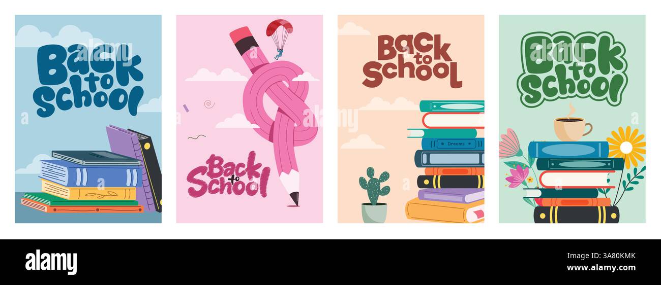 Back to school poster clipart set. School educational drawing cards ...