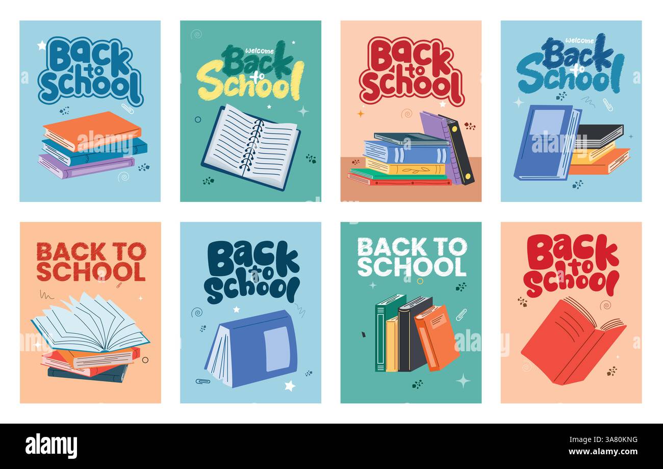 Back to school educational poster clipart set. School welcome greeting ...