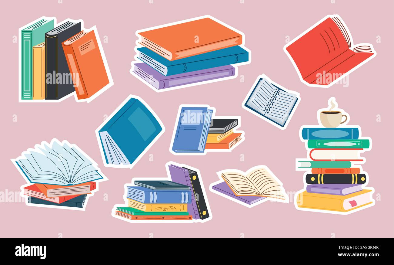 Books colorful sticker clipart set. Textbook outline clip art ...