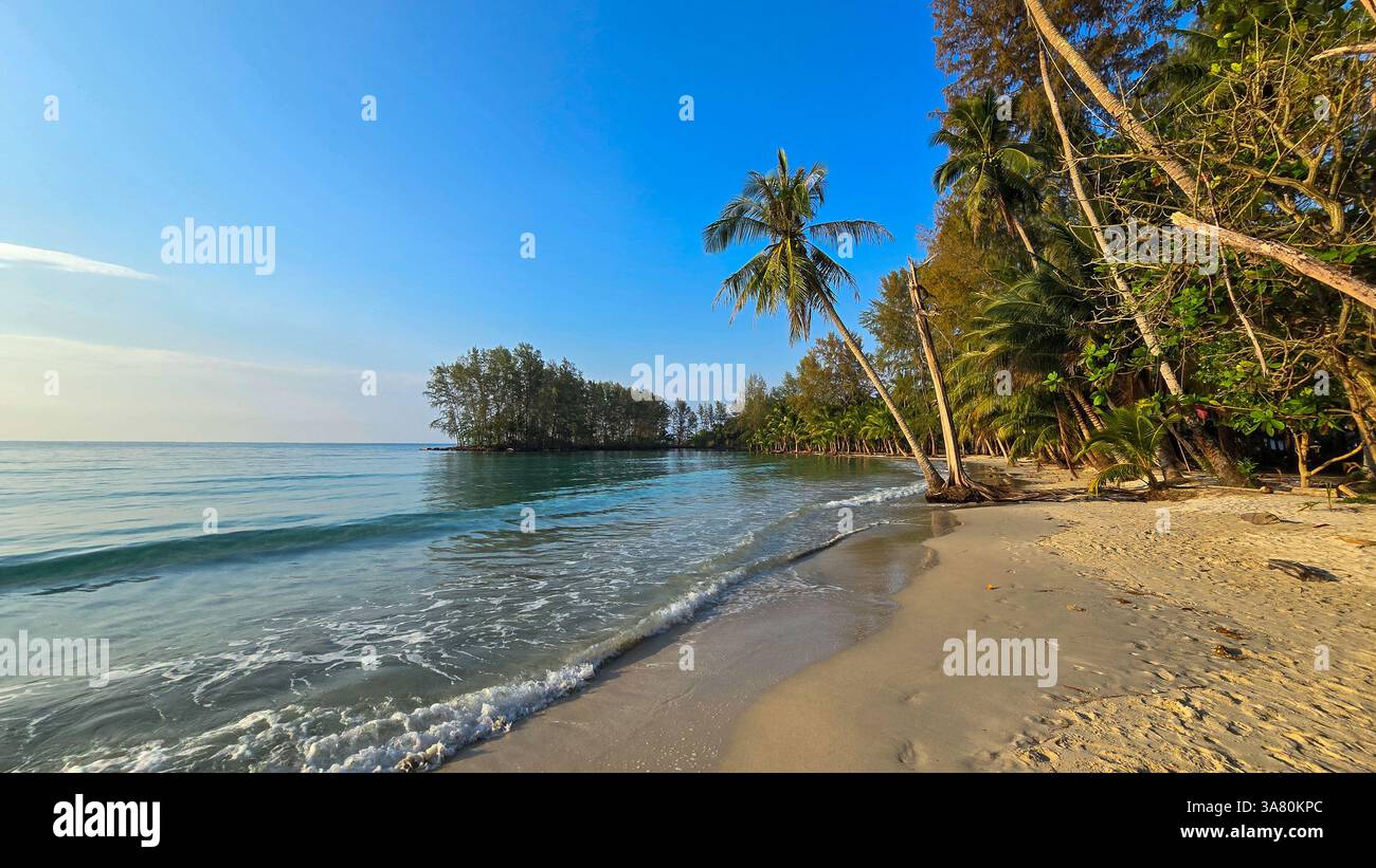 Koh Kood Island offers stunning views of the turquoise sea and golden sand beaches. Lush palm ...