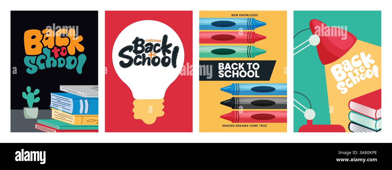 Back to school drawing clipart poster set. School educational greeting ...